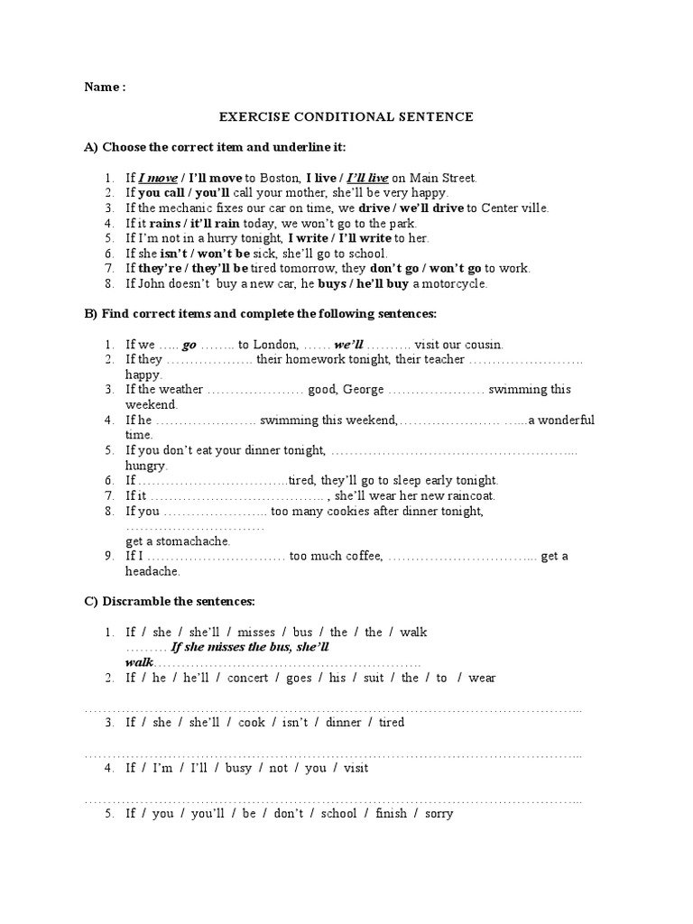 Exercise Conditional Sentence | PDF Exercise Conditional Sentence | PDF