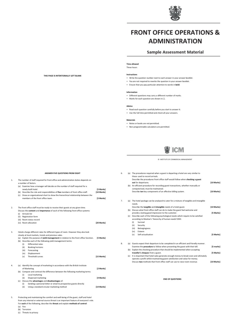 Front Office Operations & Administration | PDF | Business | Economies