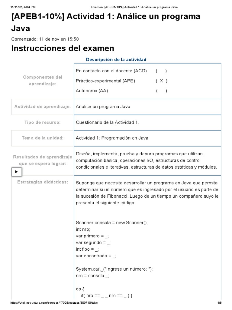 Examen - (APEB1-10%) Actividad 1 - Análice Un Programa Java | PDF | Java (lenguaje de ...