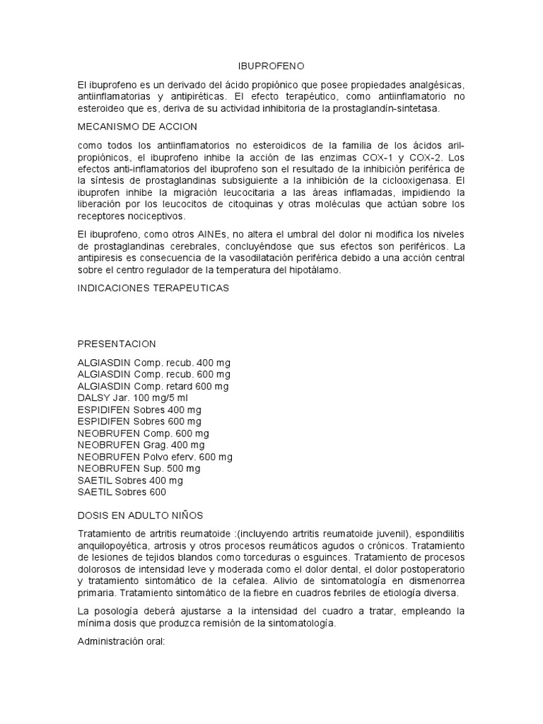 IBUPROFENO | PDF | Droga anti-inflamatoria libre de esteroides | Enfermedades y trastornos