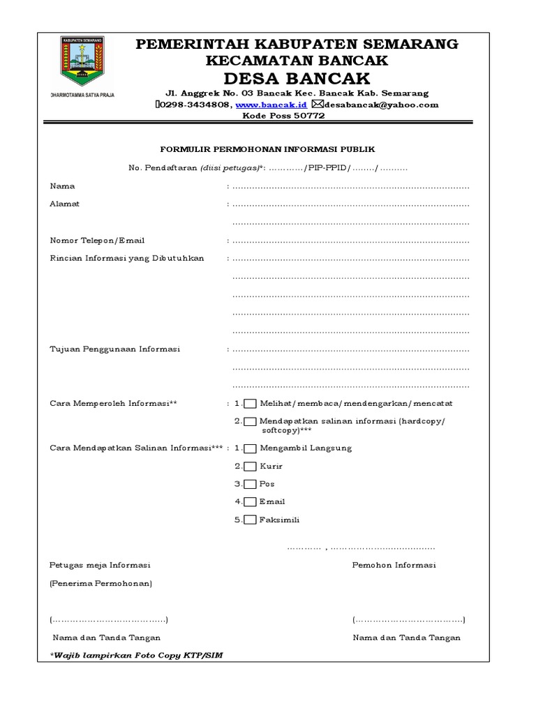 Format Formulir Permohonan Informasi Publik | PDF
