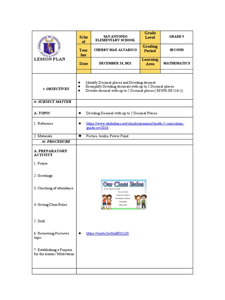 Dividing Decimals Lesson Plan for 5th Grade | PDF | Decimal | Numbers