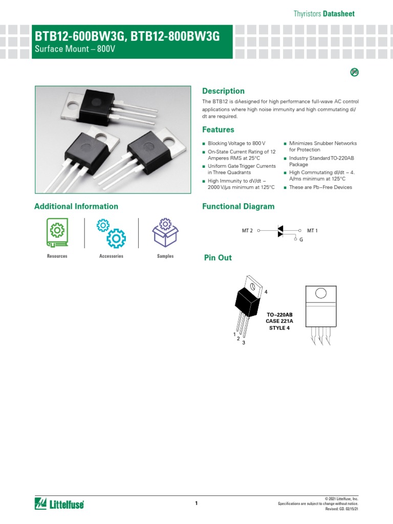 Littelfuse Thyristor BTB12 600BW3 D Datasheet pdf-1372438 | PDF | Root Mean Square | Electrical ...