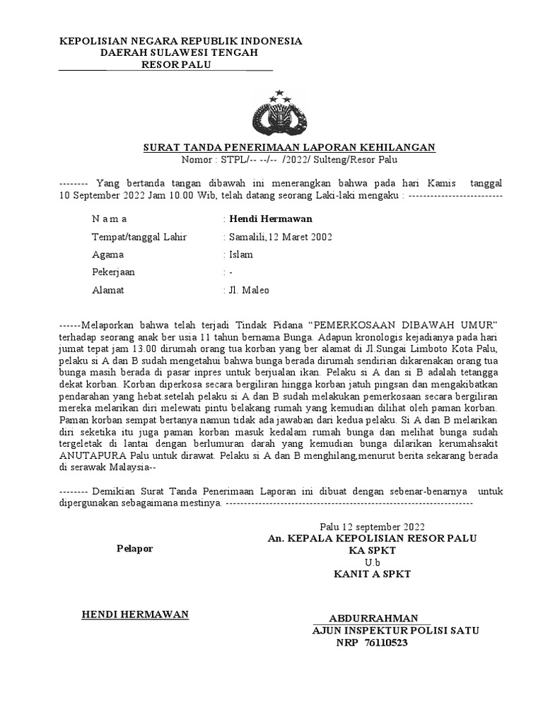Surat Laporan Hendi Tertulis | PDF