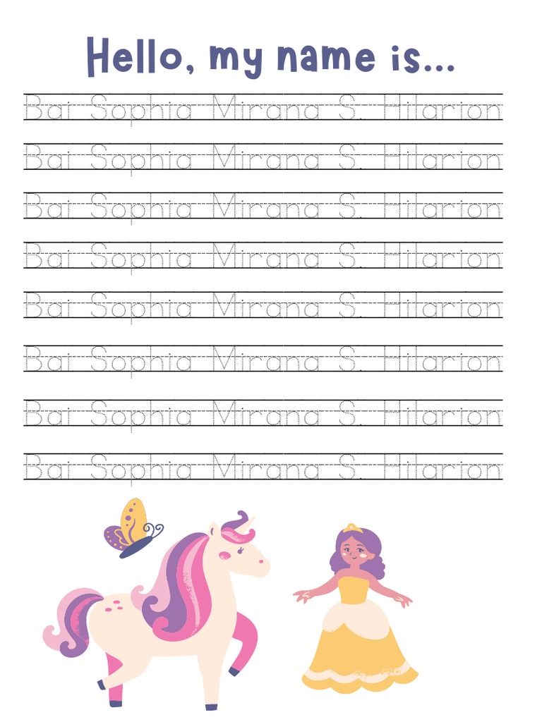 Purple Illustrative Name Preschool Tracing Worksheet | PDF