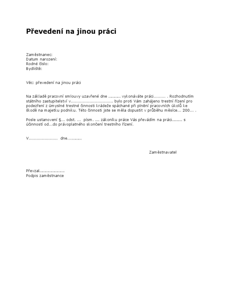 Prevedeni Na Jinou Praci | PDF