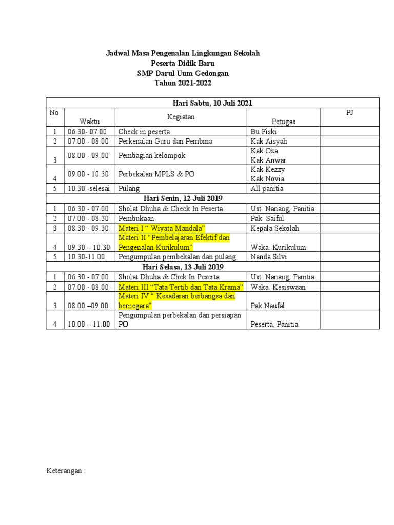 Jadwal MPLS 2021 | PDF