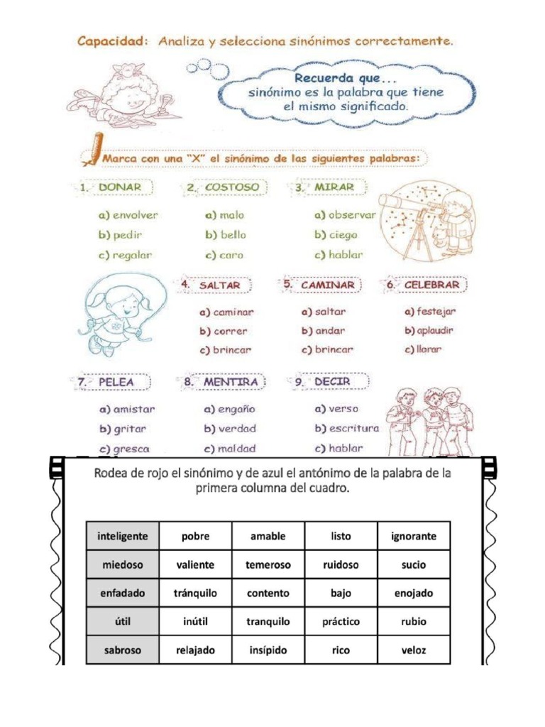Prácticas Sinónimos y Antónimos | PDF