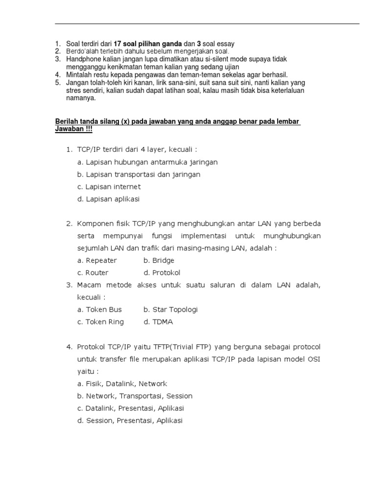 Contoh Soal Jarkom | PDF | Metode & Bahan Ajar | Komputer