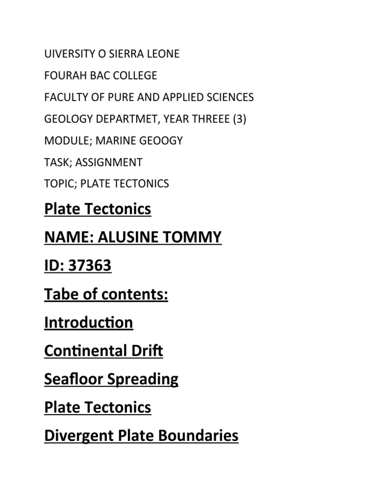 MARINE GEOLOGY ASSIGNMENT | PDF | Plate Tectonics | Earth