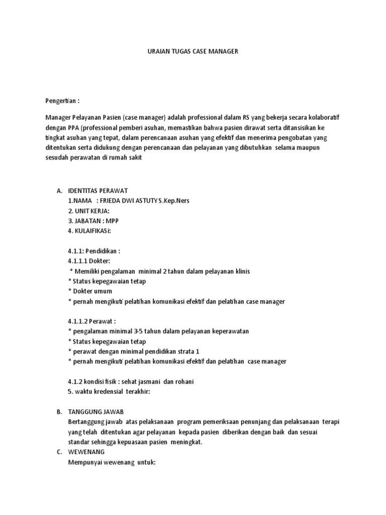 Uraian Tugas Case Manager | PDF