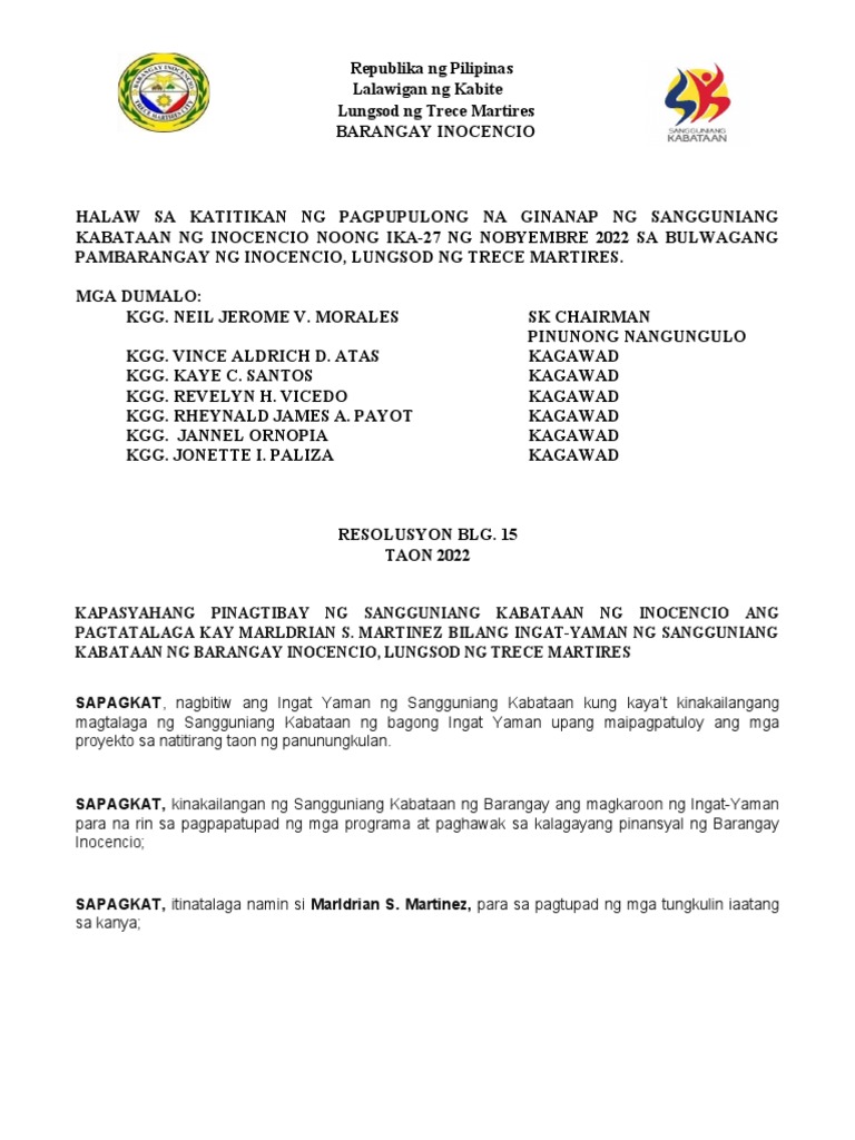 Resolution 15 For SK TREAS | PDF