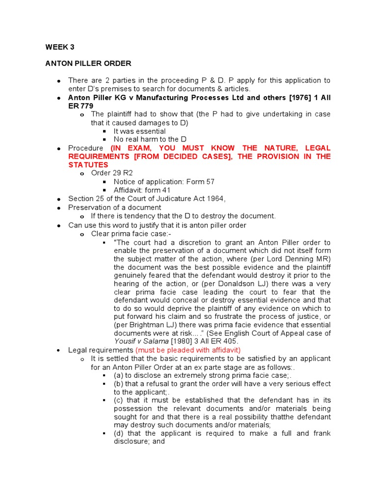 Anton Piller Order | PDF | Separation Of Powers | Civil Law (Common Law)