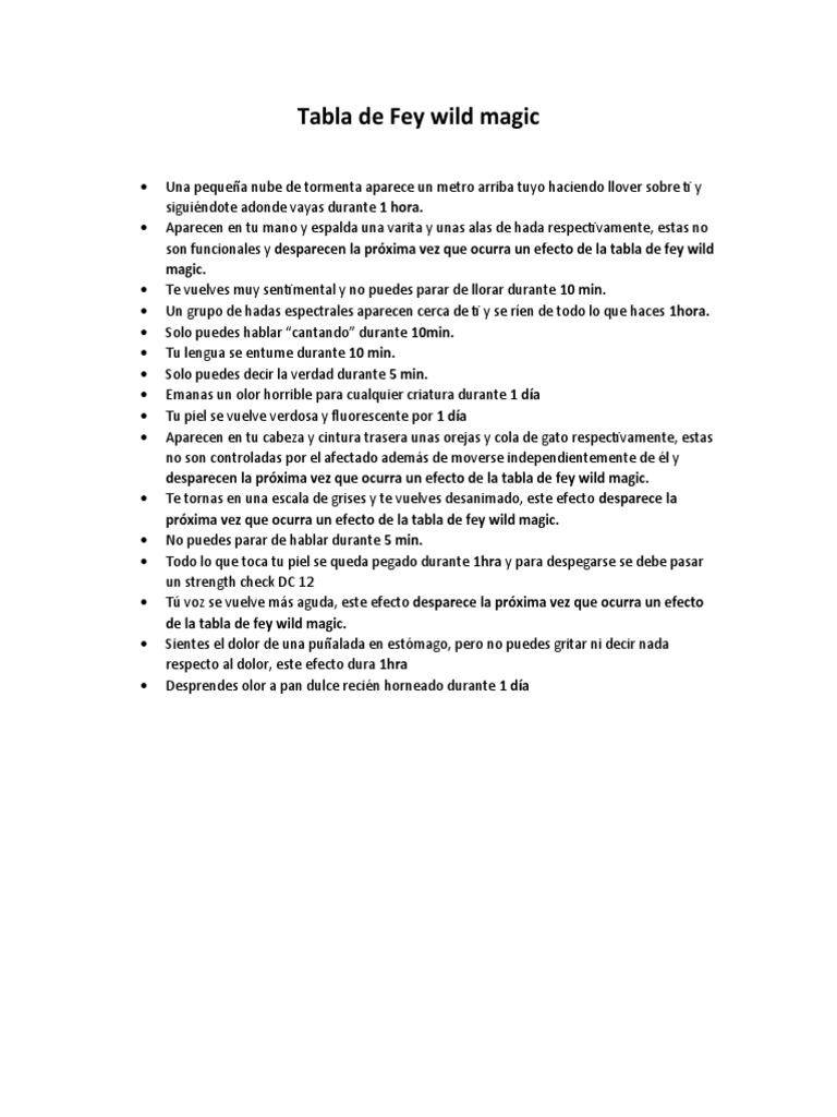 Tabla de Fey Wild Magic | PDF