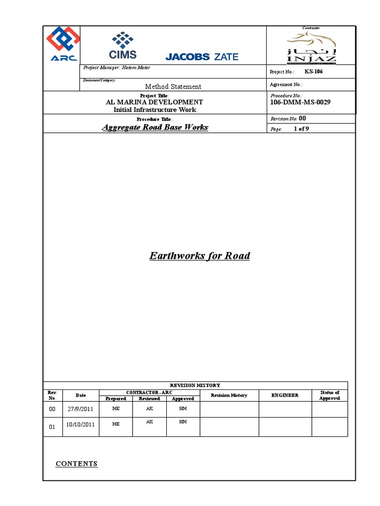 Aggregate Road Base Works Method Statement | PDF | Road | Truck