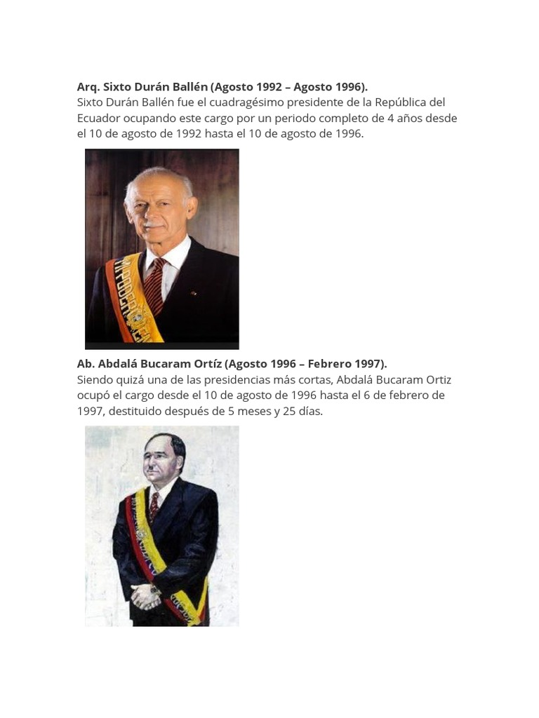Presidentes del Ecuador (1992-2021) | PDF | Ecuador | Presidentes
