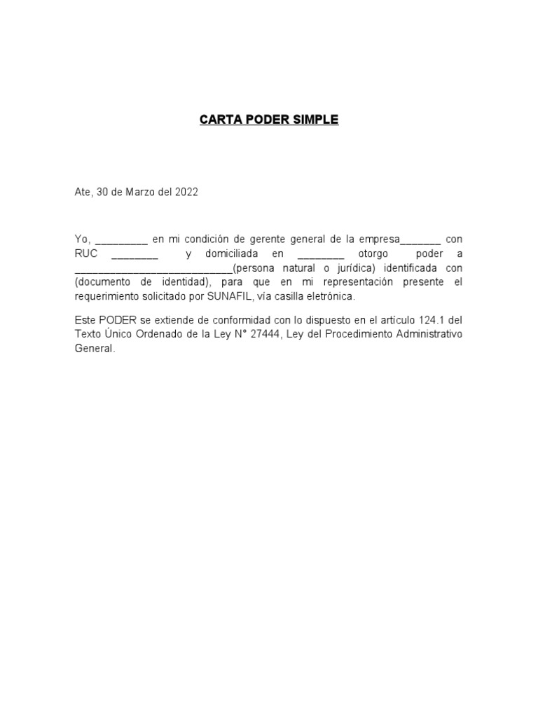 Carta Poder Simple para SUNAFIL | PDF