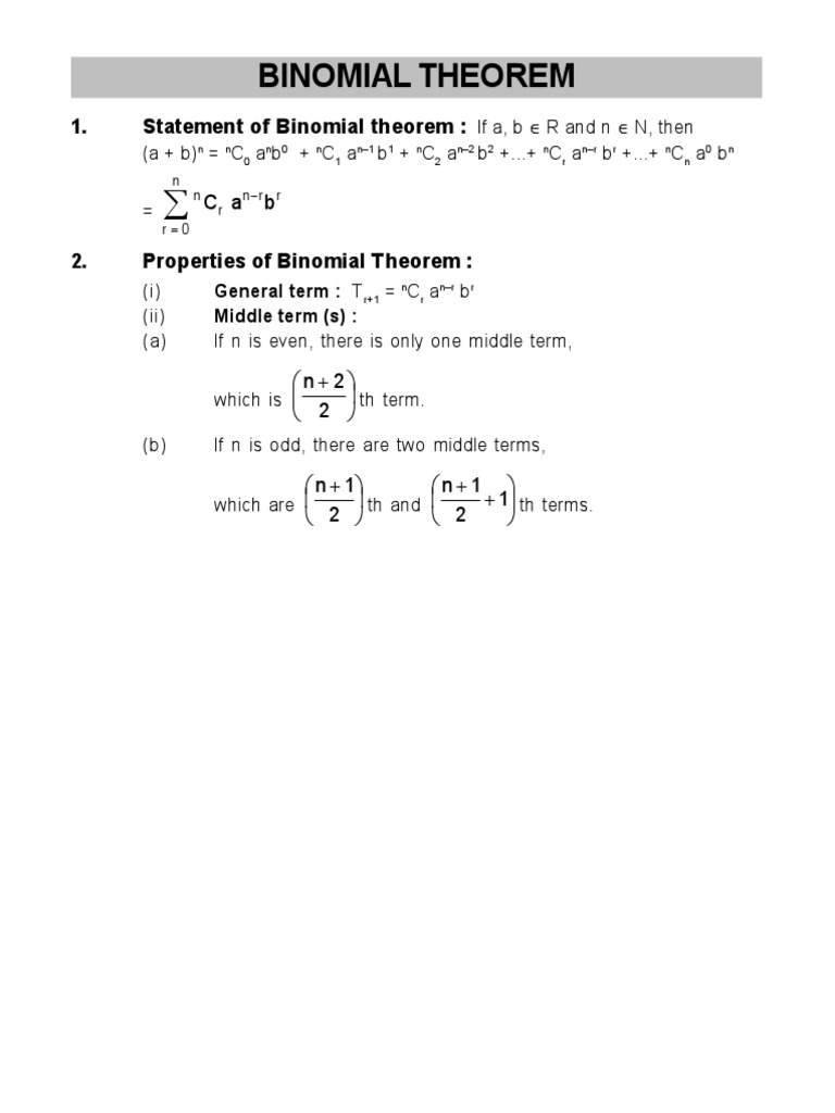 Binomial Theorem | Download Free PDF | Discrete Mathematics ...