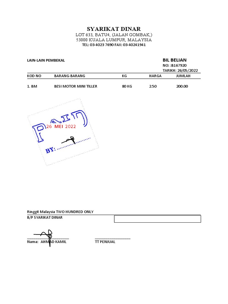 Resit Syarikat Dinar | PDF