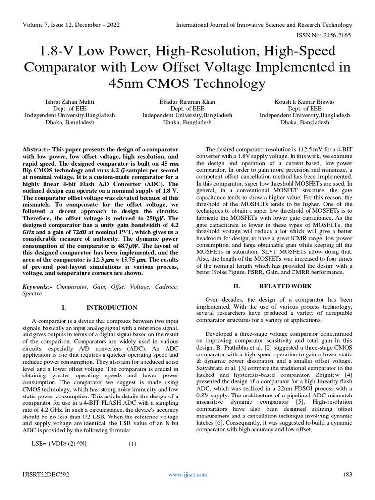 1.8-V Low Power, High-Resolution, High-Speed Comparator With Low Offset ...