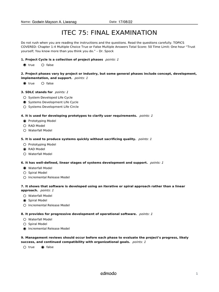 Itec 75 - Final Examination | PDF | Software Development Process | System