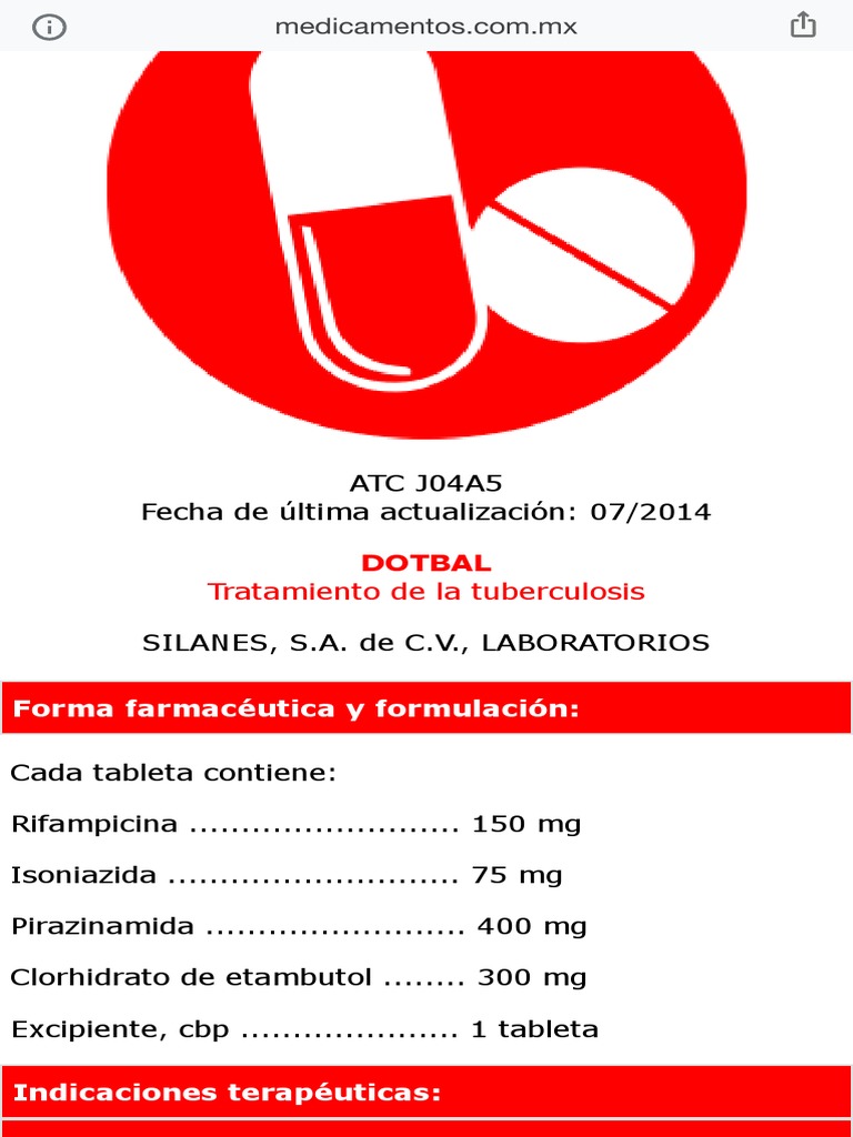 Dotbal, Rifampicina, Isoniazida, Pirazinamida, Tabletas, Silanes, RX 2 ...