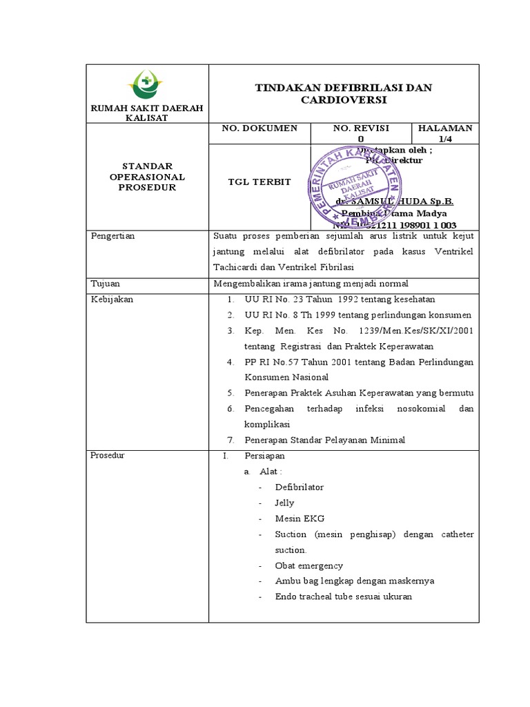 SOP Cardioversi Atau Defibrilasi | PDF