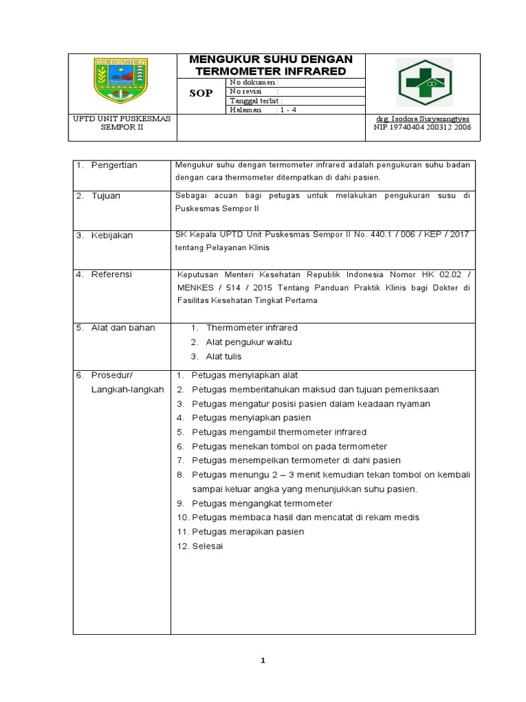 Sop Pengukuran Suhu DGN Infrared | PDF