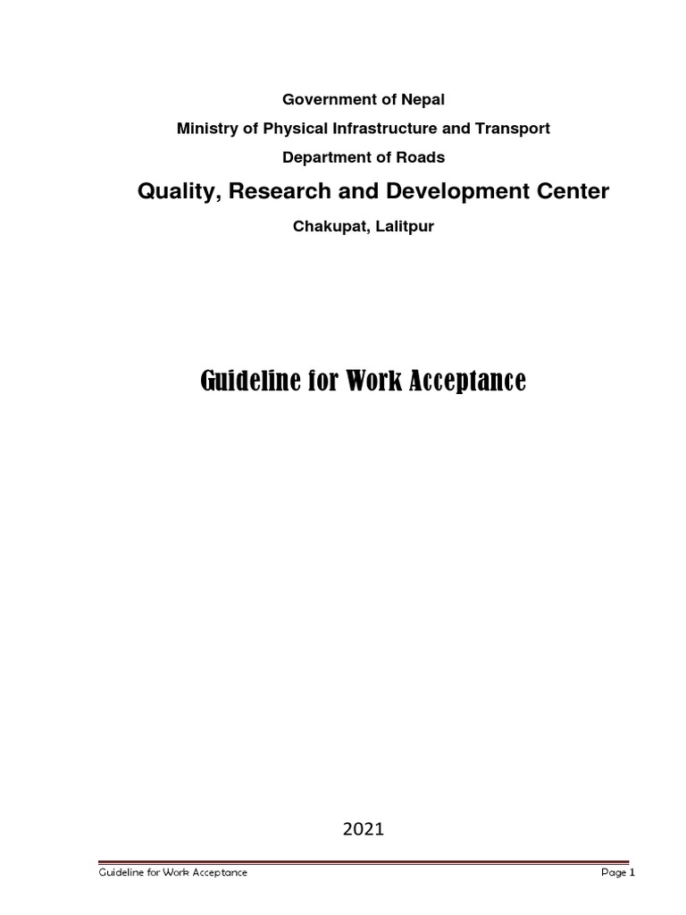 Guidelines For Work Acceptance | PDF | Road | Quality Assurance