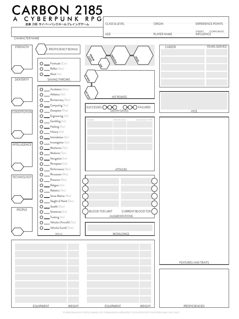 Carbon Character Sheet Fillable | PDF