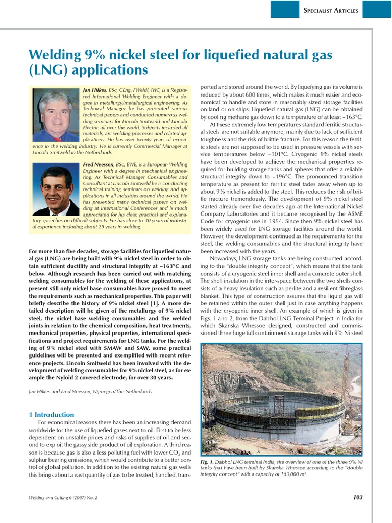 Welding 9% Nickel Steel For Liquefied Natural Gas (LNG) Applications ...