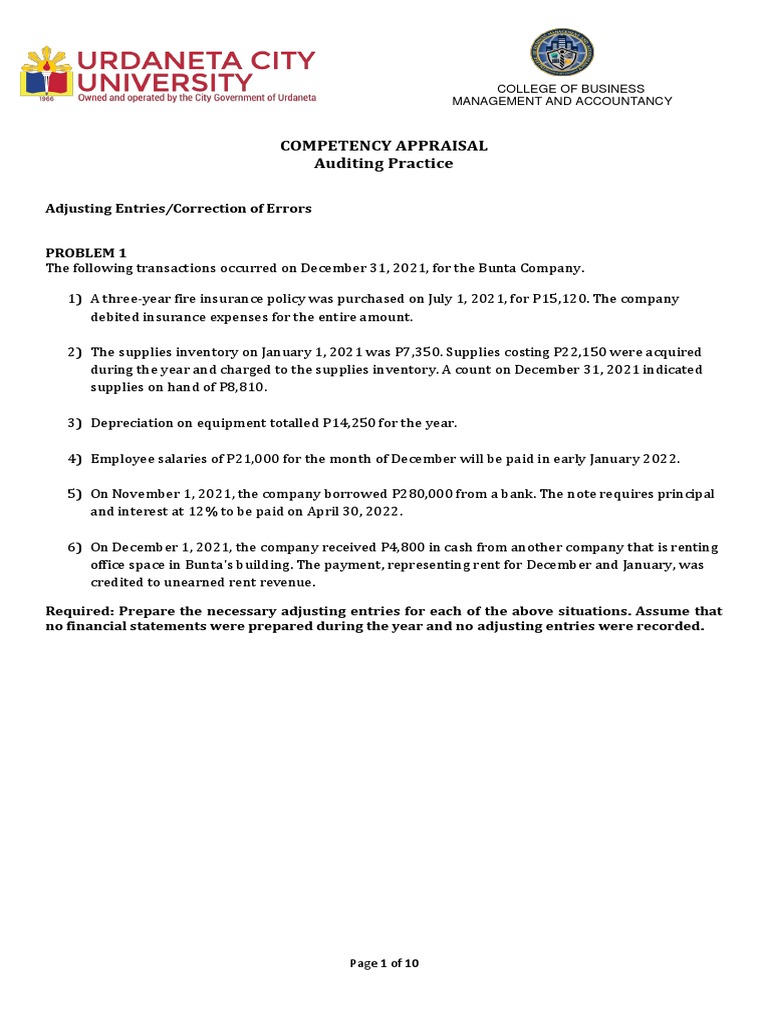 Auditing Adjusting Entries Correction Of Errors Pdf Debits And Credits Depreciation