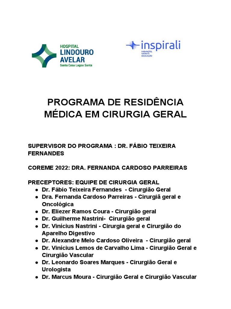 Programa De Residência Médica Em Cirurgia Geral Hospital Lindouro