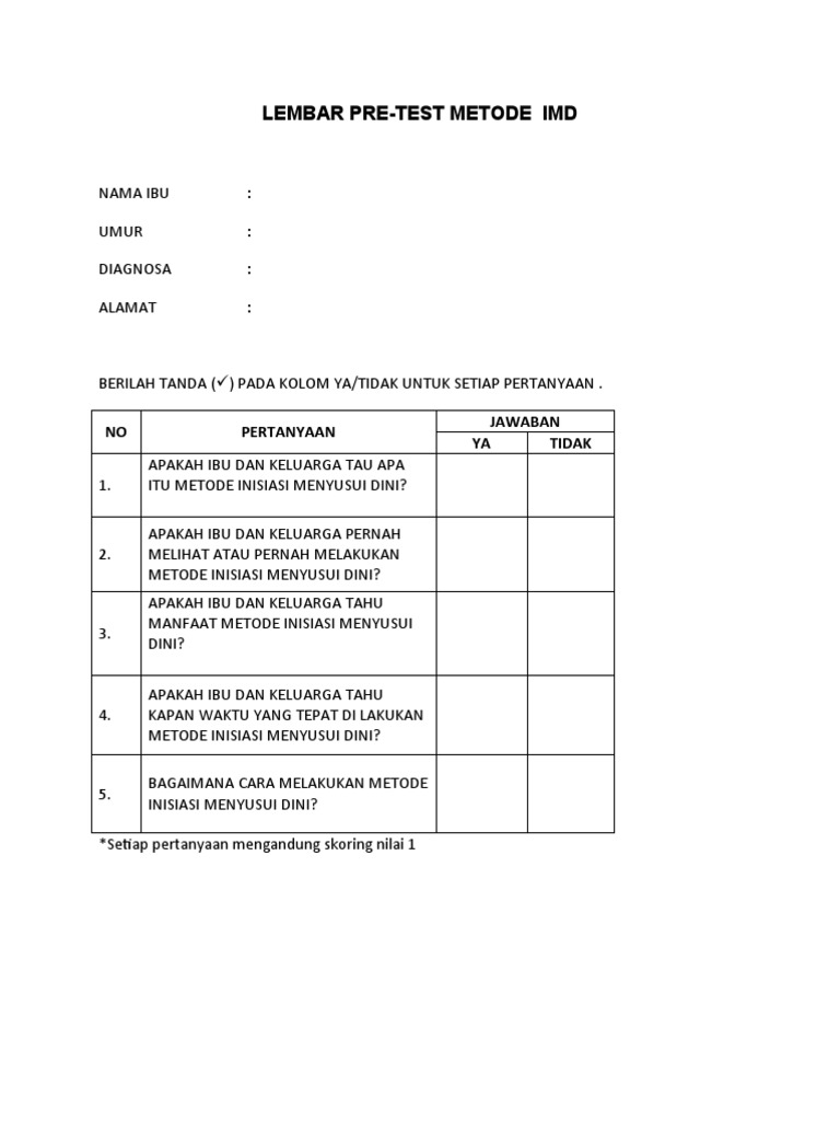 Pre-Test dan Post-Test Metode IMD | PDF