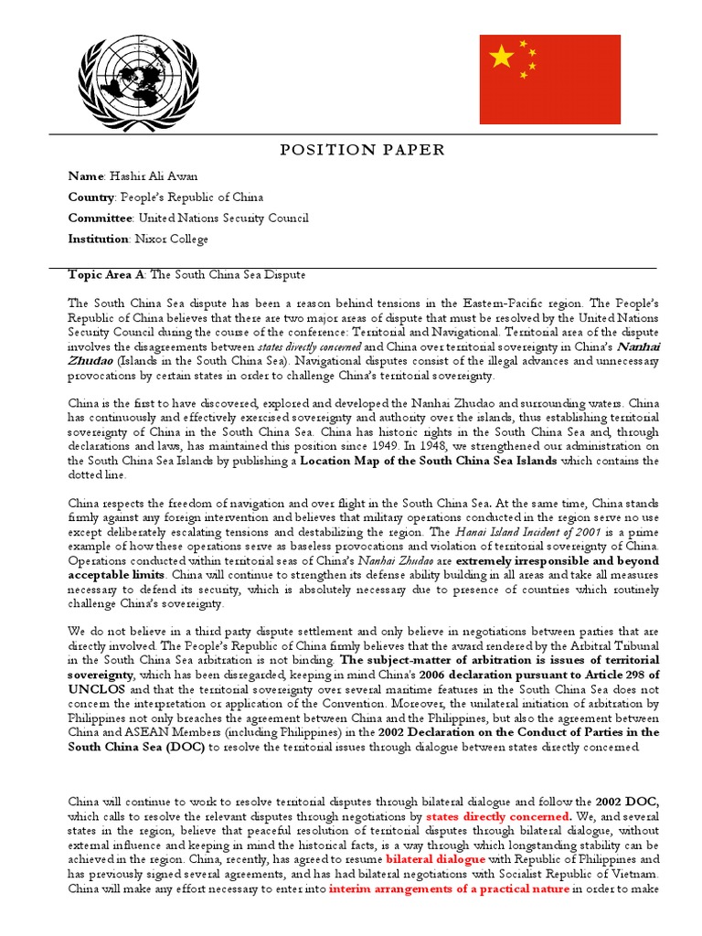 Sample MUN Postion Paper | PDF | International Security | International Relations