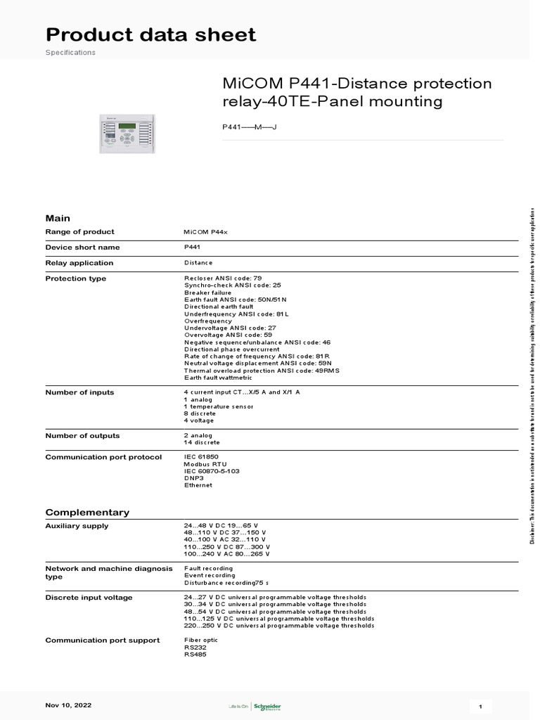 Easergy MiCOM P44x - P441 - M - J | PDF | Power Supply | Computing