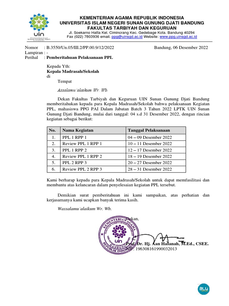 Surat Pemberitahuan PPL-3 | PDF