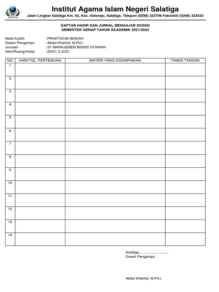 DAFTAR HADIR DAN JURNAL MENGAJAR DOSEN SEMESTER GENAP 2021/2022 | PDF