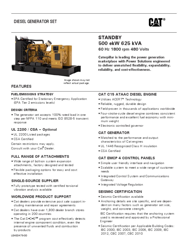 Caterpillar 500 c15 Spec Sheet | PDF | Radiator | Exhaust Gas