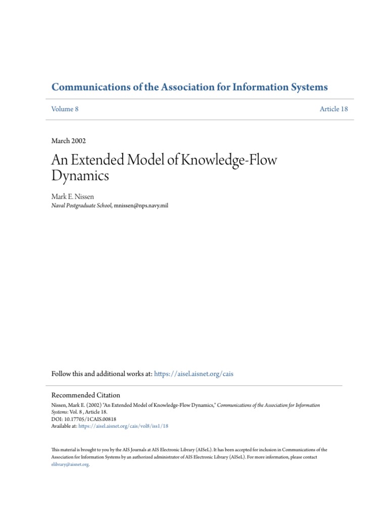 An Extended Model of Knowledge-Flow Dynamics | PDF | Knowledge Management | Tacit Knowledge