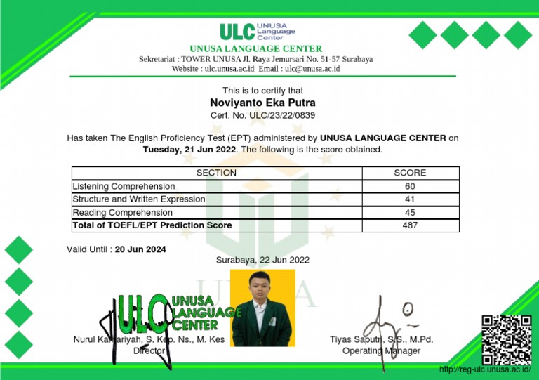 Noviyanto Eka Putra - TOEFL - 487 | PDF