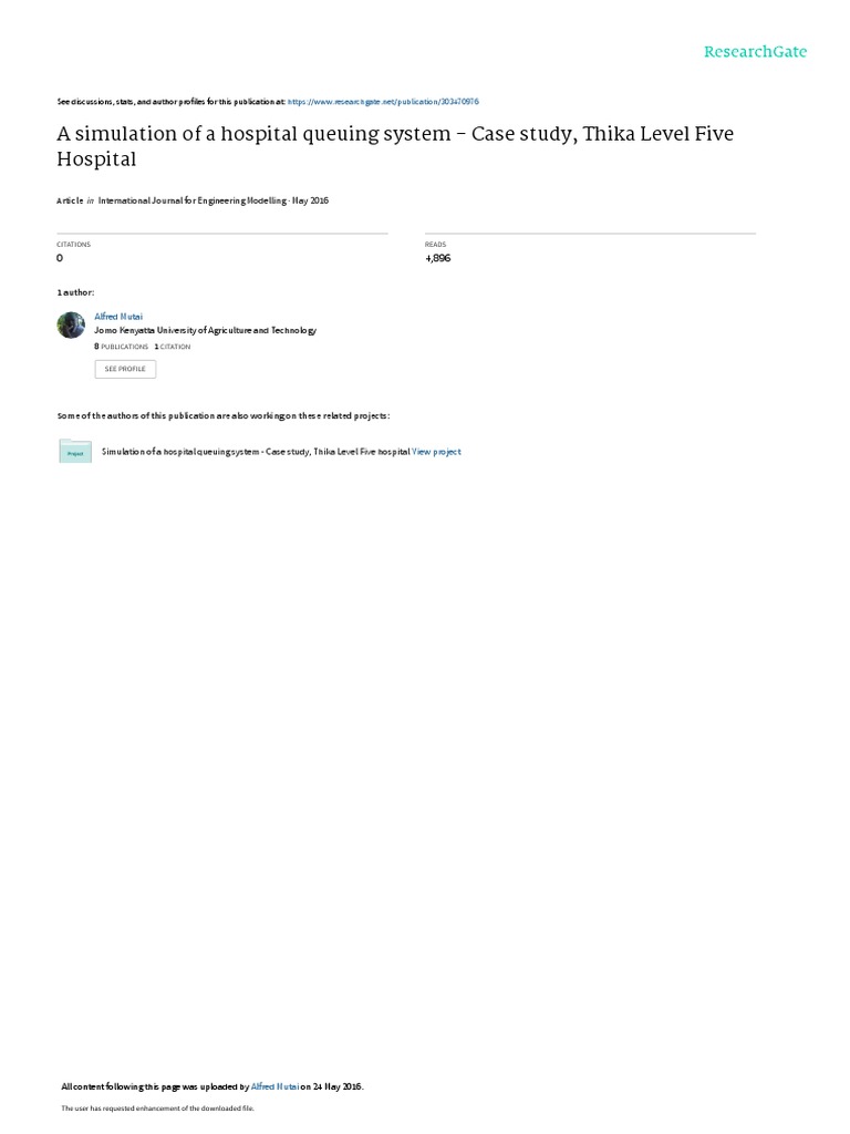 A Simulation of A Hospital Queuing System - Case Study, Thika Level ...