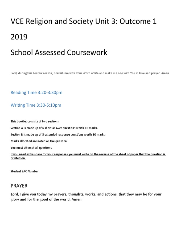 VCE Religion and Society Unit 3 SAC Guide | PDF | God | Traditions
