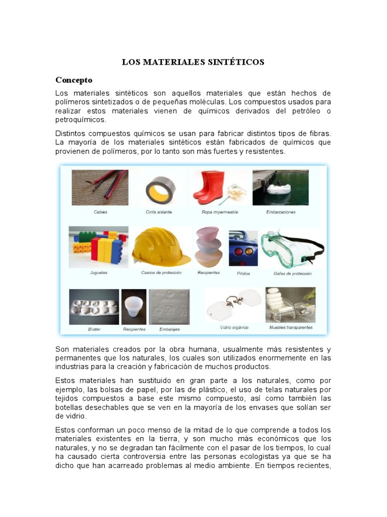 Materiales Sintéticos: Origen y Usos | PDF | Polímeros | El plastico