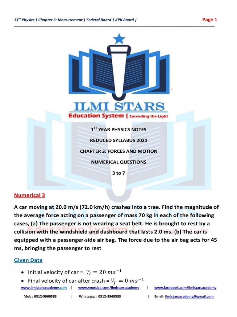 Class 11 Physics Chapter 3 Numerical Questions | PDF