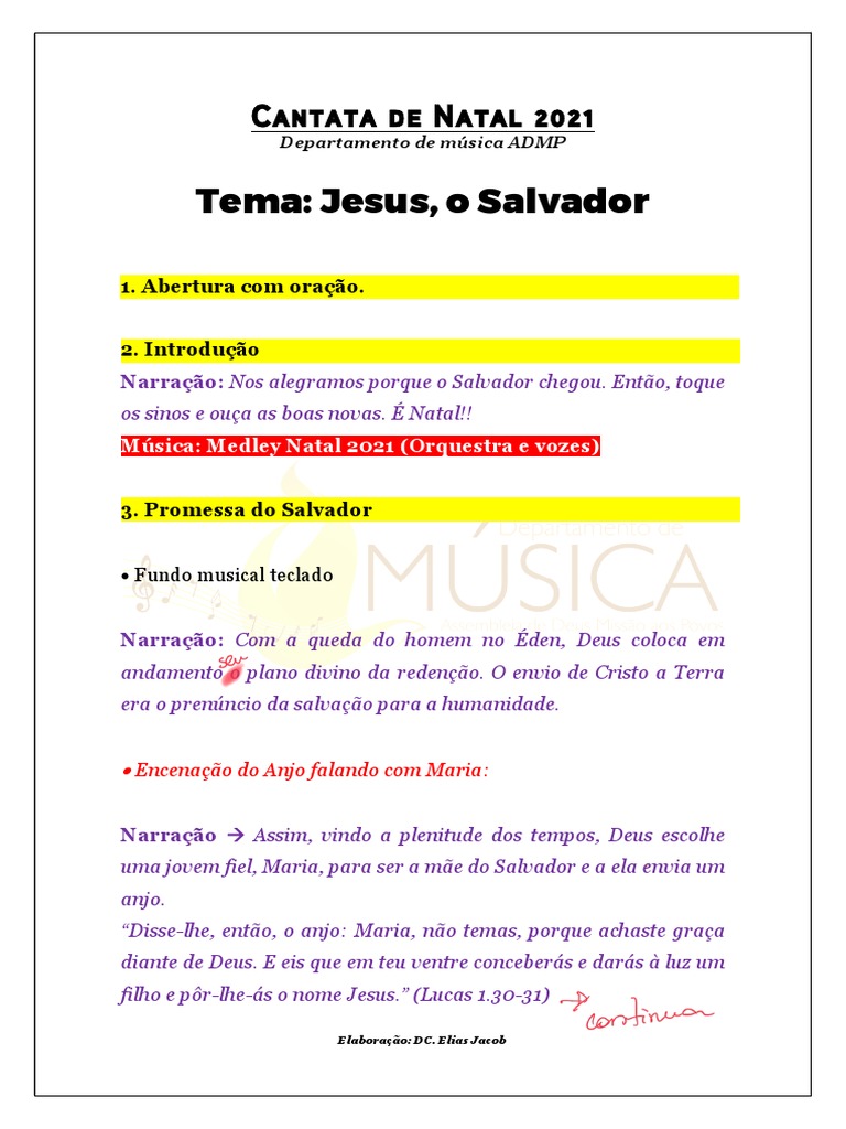 Roteiro - Cantata de Natal 2021 ADMP | PDF | Jesus | Maria, mãe de Jesus