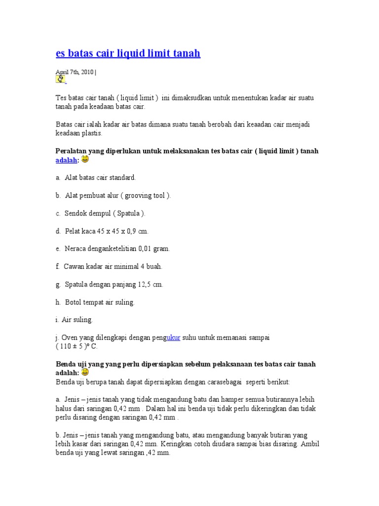 Tes Batas Cair Liquid Limit Tanah | PDF