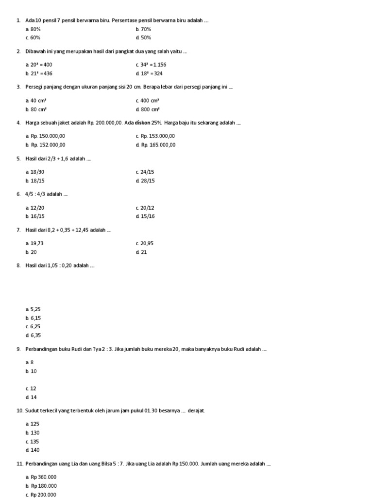 Soal MTK Kelas 5 SD | PDF | Metode & Bahan Ajar