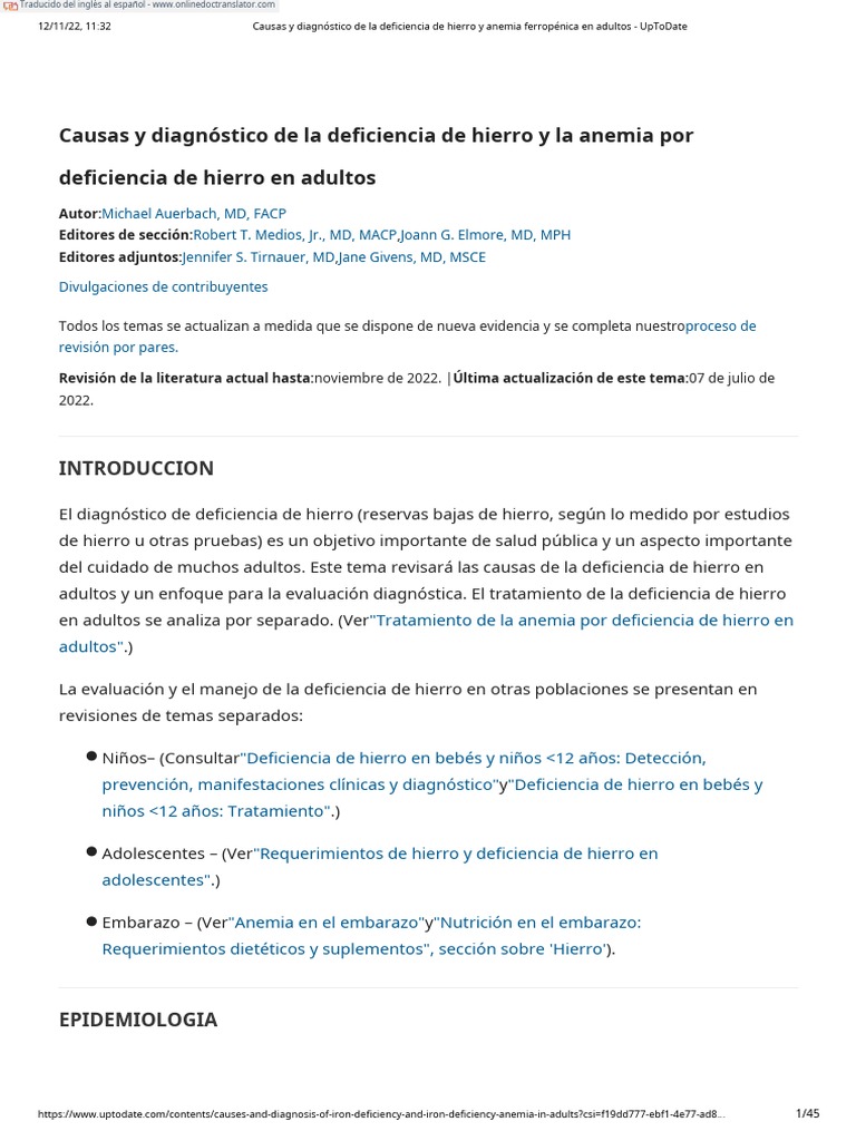 Causas y Diagnóstico de La Deficiencia de Hierro y La Anemia Por Deficiencia de Hierro en ...