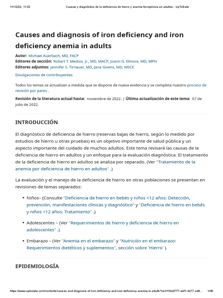 Causas y Diagnóstico de La Deficiencia de Hierro y La Anemia Por ...